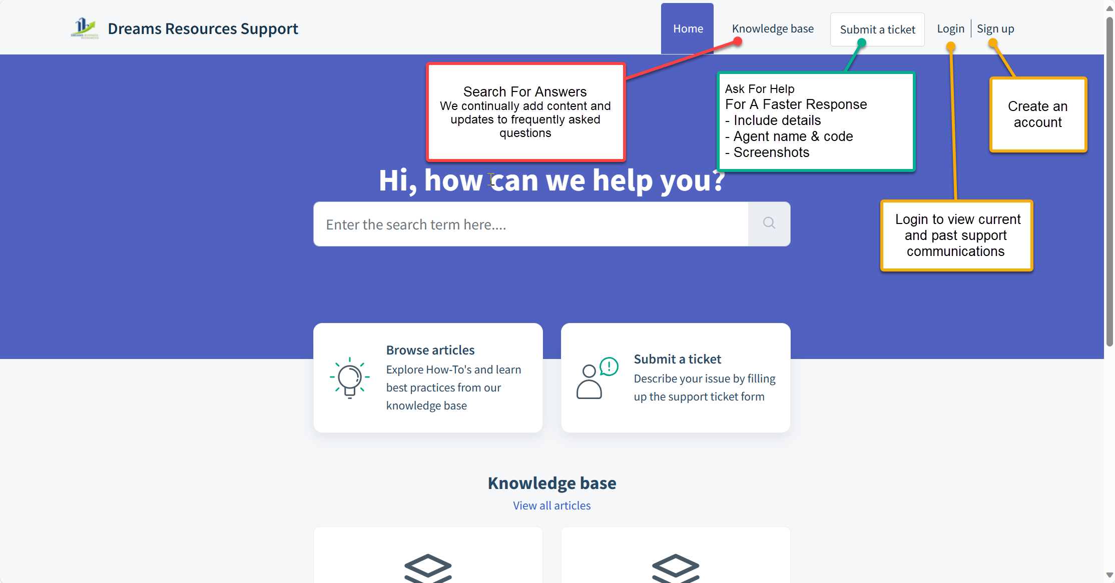 How To Access The DREAMS Support Center : DREAMS Support Center